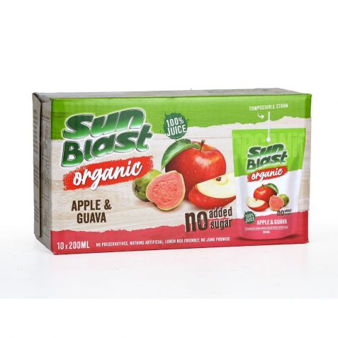 SUNBLAST ORGANIC APPLE & GUAVA JUICE 10X200ML|Waynik By Safco