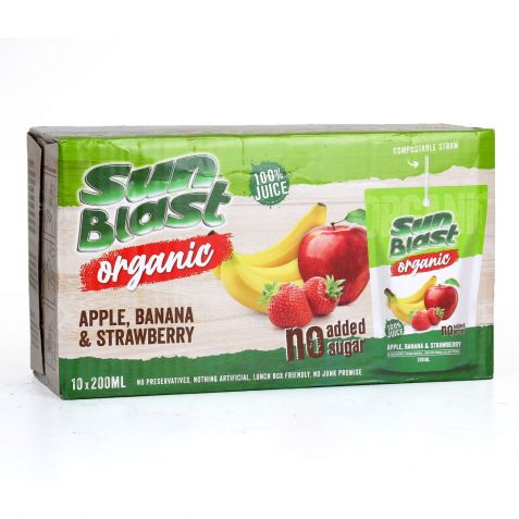 SUNBLAST ORGANIC APPLE, STRAWBERRY, & BANANA JUICE 10X200ML|Waynik By Safco