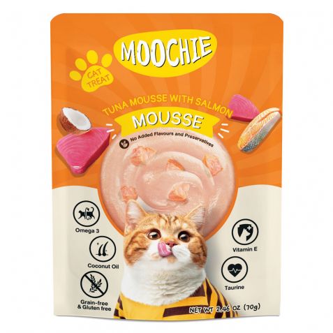 Moochie Cat Food Tuna Mousse with Salmon Pouch 12 x 70g