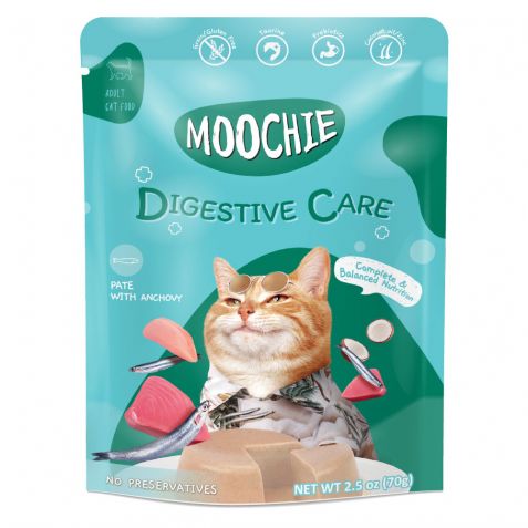 Moochie Cat Food Pate with Anchovy - Digestive Care Pouch 12 x 70g