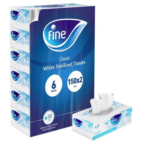Fine, Facial Tissues, Classic, 150x2 Ply White Tissues, pack of 6 boxes ...