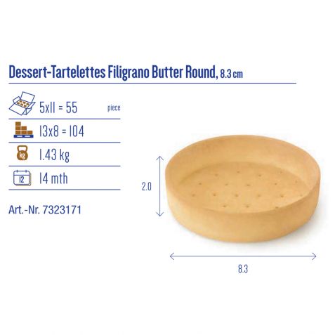 HUG TARTELETTES DESSERT BUTTER ROUND FILIGRANO 8.3CM Waynik By Safco