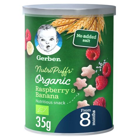 GERBER BIO PUFFS RASPBERRY & BANANA 35GM Online | Waynik By Safco