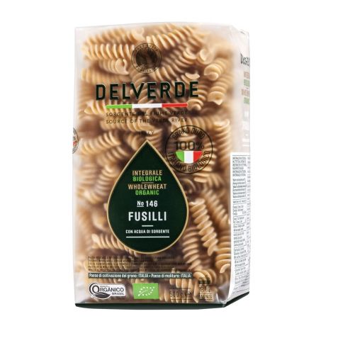 DELVERDE ORGANIC PASTA FUSILLI WHOLE WHEAT 20X500GM Waynik By Safco
