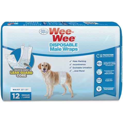 Wee-Wee Disposable Male Dog Wraps, 12 Pack Medium/Large