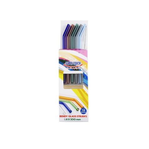 SUPER TOUCH BENDY GLASS STRAWS MIX COLOR 8X200MM Waynik By Safco