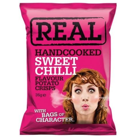 REAL CRISPS SWEET CHILLI FLAVOUR POTATO CRISPS 35GM Waynik By Safco