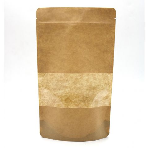 KRAFT STAND-UP POUCH W/WINDOW(XL) 26X18X4CM 1X500 Waynik By Safco