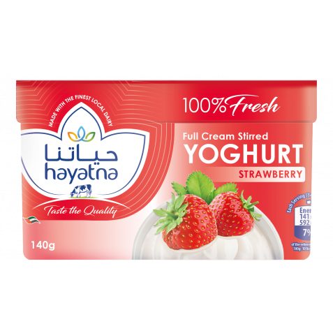 HAYATNA FULL CREAM STIRRED STRAWBERRY YOUGHURT 140GM Waynik By Safco