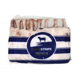WHITE STRIPE BONE IN FRENCHED CAP ON LAMB RACK FROZEN APPROX.900GM