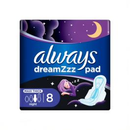 ALWAYS DRY AND COMFORT NIGHT SANITARY PADS, LARGE, 8 COUNT