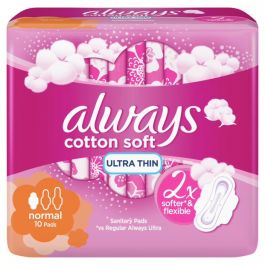 ALWAYS ULTRA COTTON SOFT NORMAL SANITARY PADS, 10 COUNT