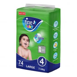 Fine Baby Diapers, Size 4, Large 7 to 14kg, Mega Pack of 74 diapers
